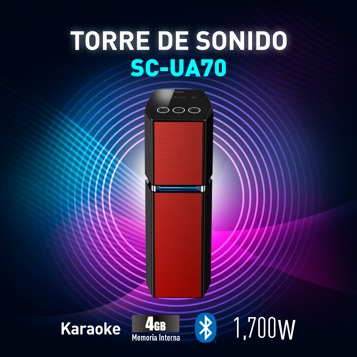 Torre de Sonido con 1,700W RMS SC-UA70PU-R - Panasonic Panamá